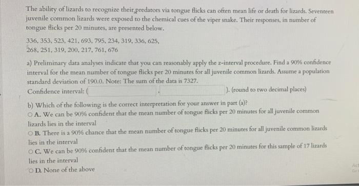 Solved The ability of lizards to recognize their predators | Chegg.com