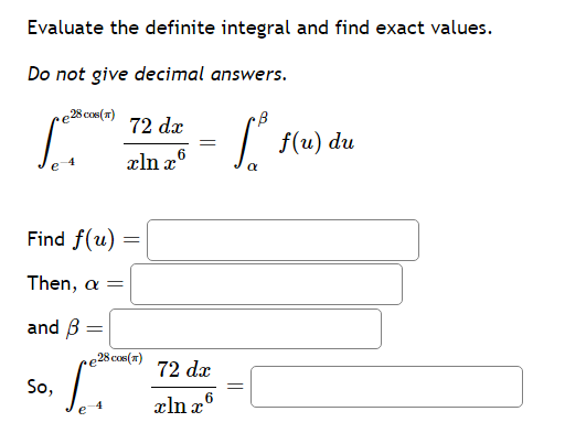 Solved Evaluate the definite integral and find exact | Chegg.com
