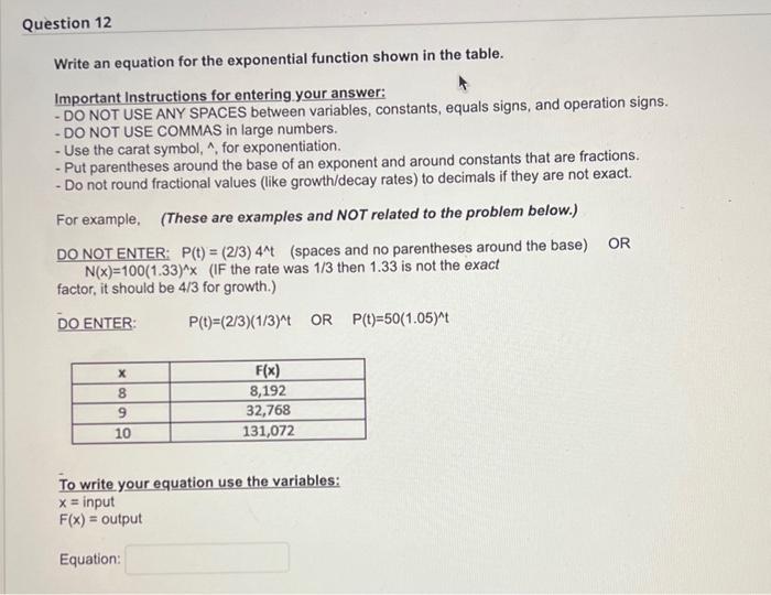 Solved Write an equation for the exponential function shown | Chegg.com
