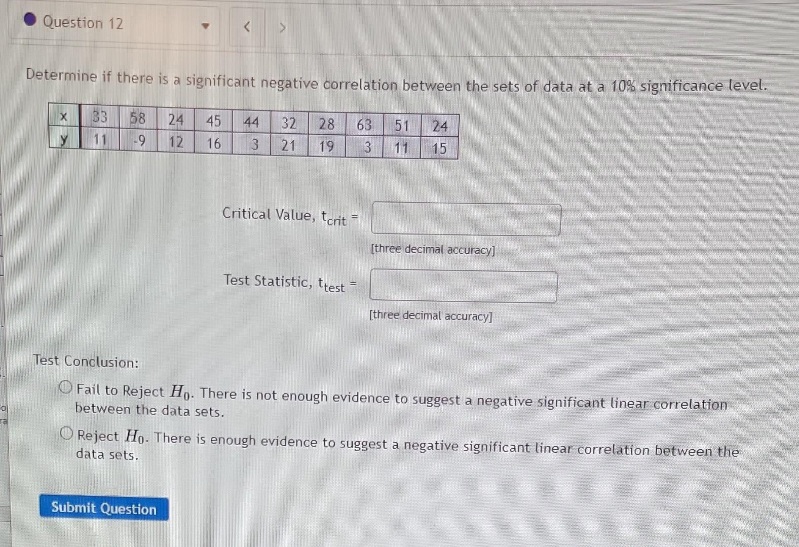 Solved Determine if there is a significant negative | Chegg.com