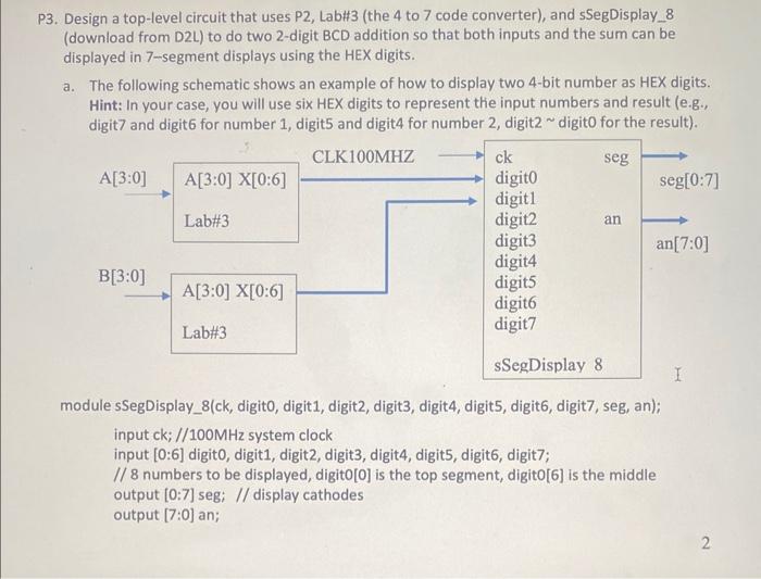 3. Design a top-level circuit that uses P2, Lab\#3 | Chegg.com