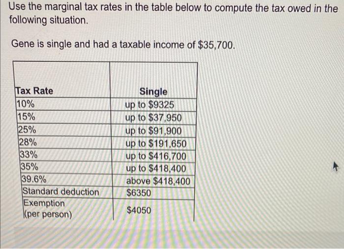 Solved Use the marginal tax rates in the table below to | Chegg.com