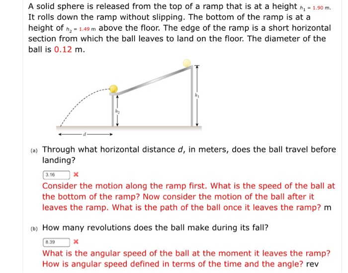 Solved A solid sphere is released from the top of a ramp | Chegg.com