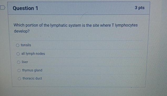 Solved Question 1Which portion of the lymphatic system is | Chegg.com