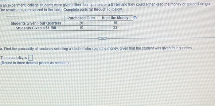 Solved also find probability for student who kept the money | Chegg.com