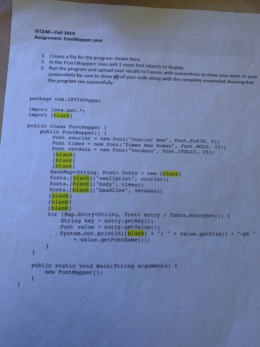 Solved Ist240 Fall 2019 Assignment Fontmapperjava 1