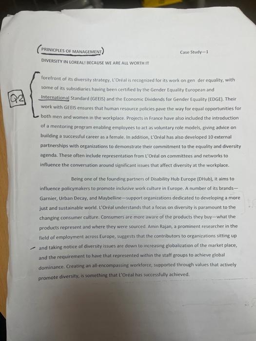 Solved DIVERSITY IN LOREALI BECAUSE WE ARE ALL WORTH IT One | Chegg.com