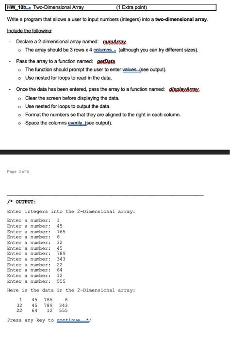 Solved (1 Extra point) HW_105. Two-Dimensional Array Write a | Chegg.com