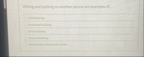 Solved Hitting and spitting on another person are examples | Chegg.com