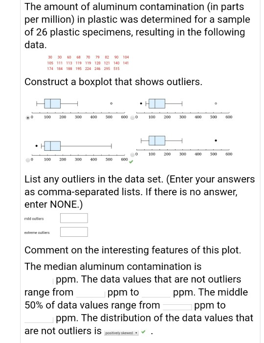 Solved The amount of aluminum contamination (in parts per | Chegg.com