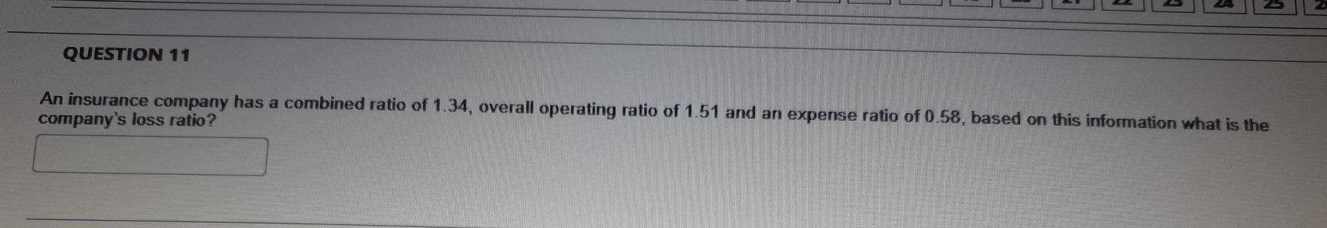 Solved QUESTION 11 An insurance company has a combined ratio | Chegg.com