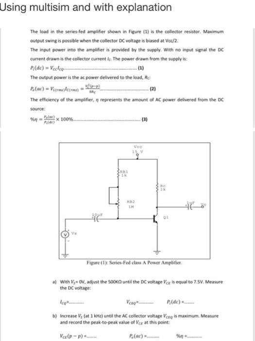 Using multisim and with explanation The load in the | Chegg.com