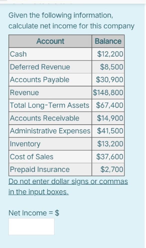 Solved Given the following information, calculate net income | Chegg.com