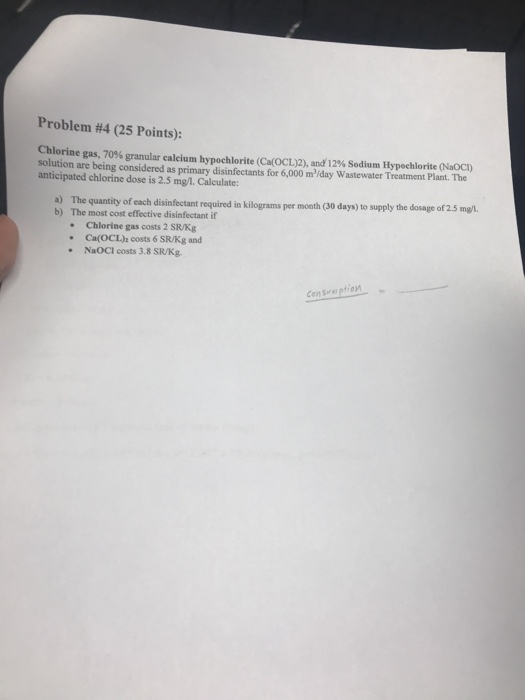 Solved Problem #4 (25 Points): Chlorine gas, 70% granular | Chegg.com