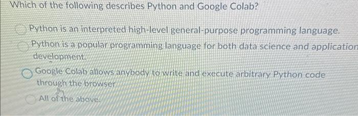 Solved Which of the following describes Python and Google | Chegg.com Solved Which of the following describes Python and Google | Chegg.com