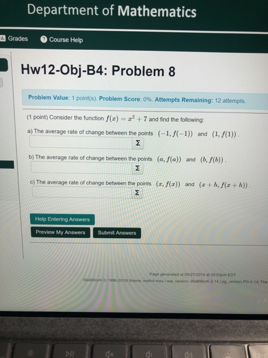Solved Department of Mathematics Grades Course Help | Chegg.com
