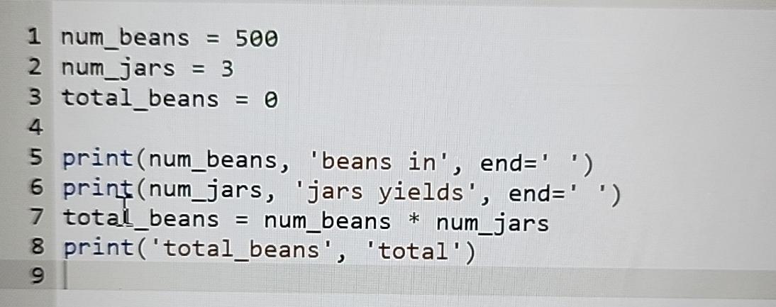 Solved num_beans =500num_jars =3total_beans | Chegg.com