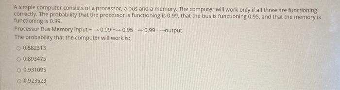 Solved A simple computer consists of a processor, a bus and | Chegg.com