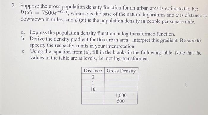 Solved 2. Suppose the gross population density function for | Chegg.com