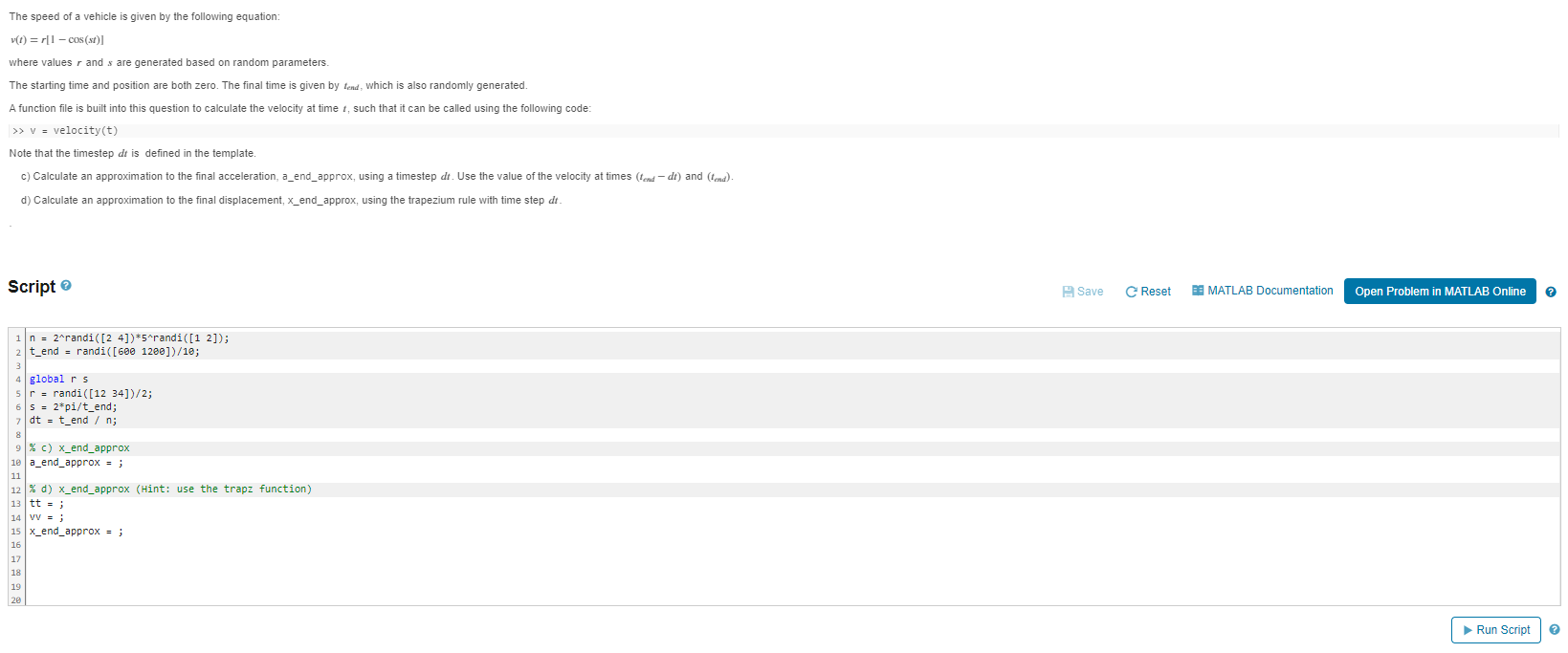 Solved The speed of a vehicle is given by the following | Chegg.com