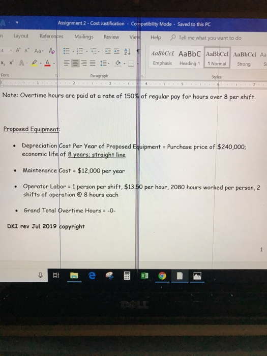 Solved Assignment 2-Cost Justification Compatibility Mode | Chegg.com
