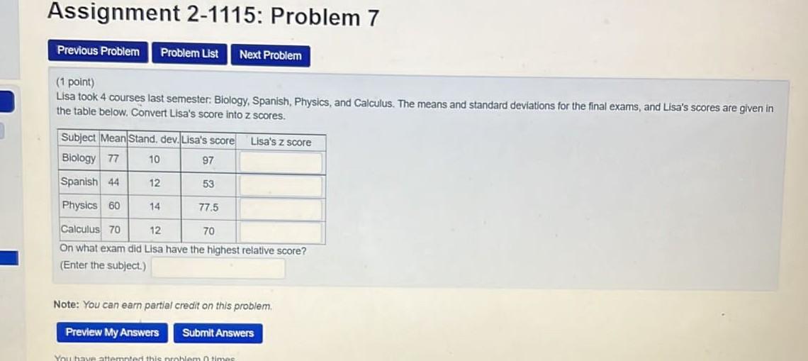 Solved Assignment 2 1115 Problem 7 Previous Problem Problem 