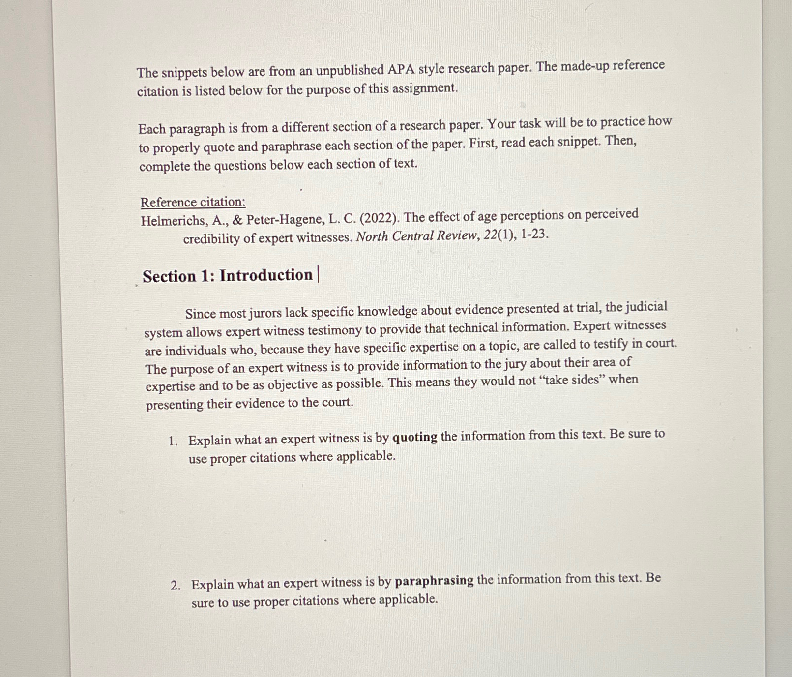 Solved The snippets below are from an unpublished APA style | Chegg.com