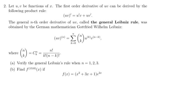 Solved Let u,v be functions of x. The first order derivative | Chegg.com