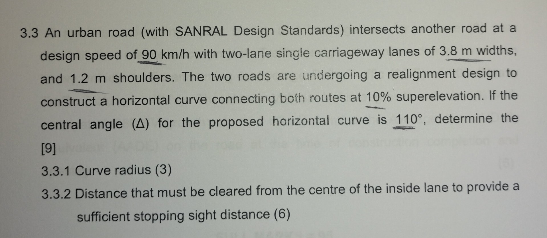 3.3 ﻿An urban road (with SANRAL Design Standards) | Chegg.com