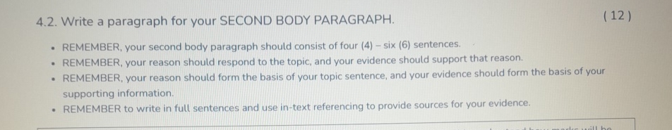 Solved 4.2. ﻿Write a paragraph for your SECOND BODY | Chegg.com