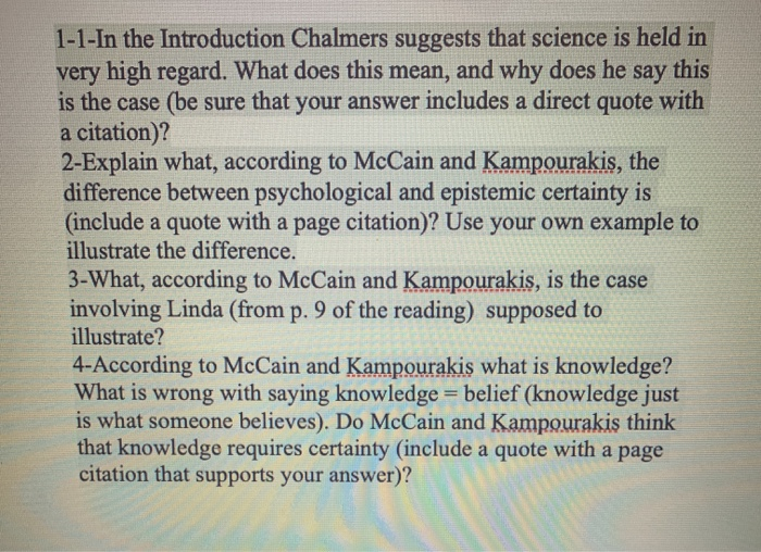 Solved 1-1-In the Introduction Chalmers suggests that | Chegg.com