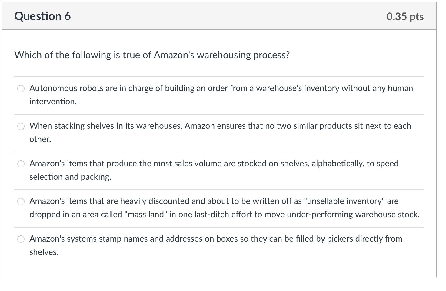 Solved Question 6Which of the following is true of Amazon's | Chegg.com