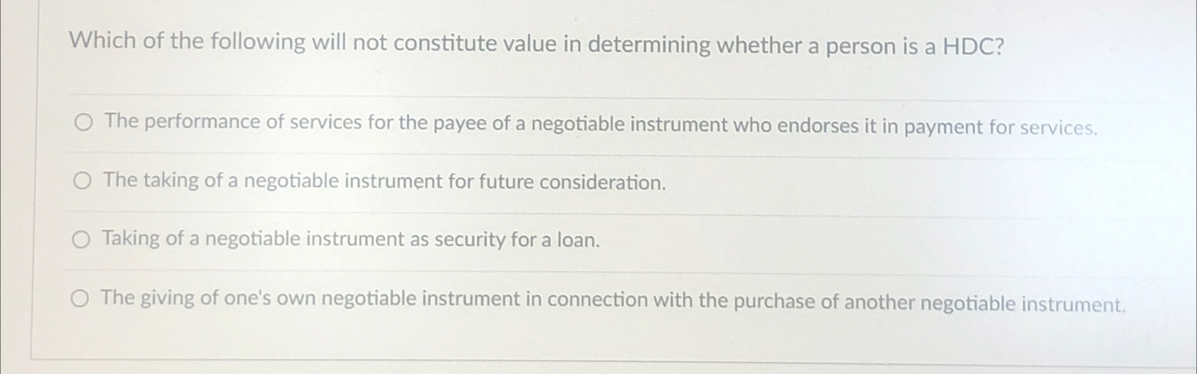 Solved Which of the following will not constitute value in | Chegg.com