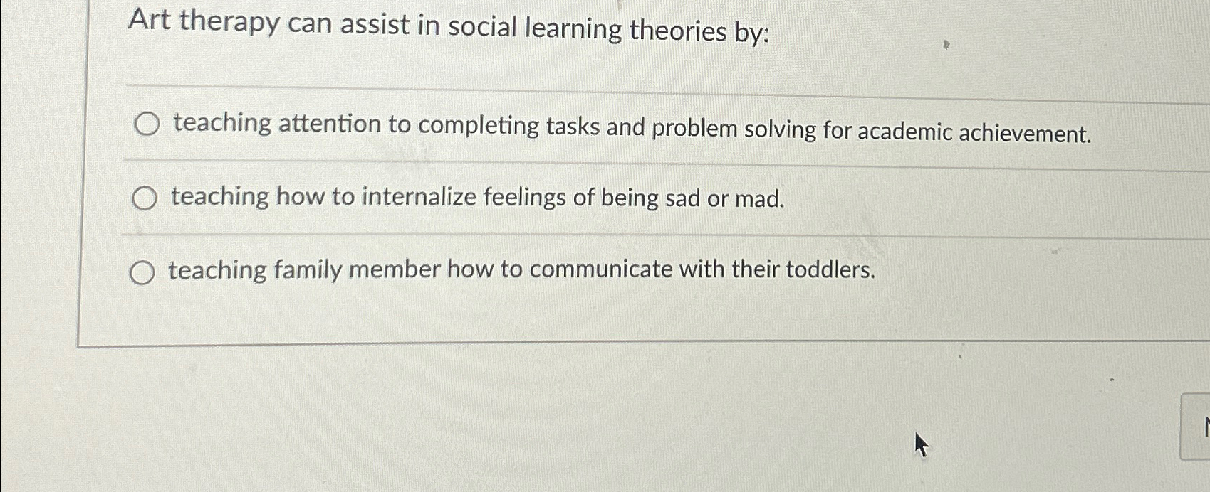 Solved Art therapy can assist in social learning theories | Chegg.com