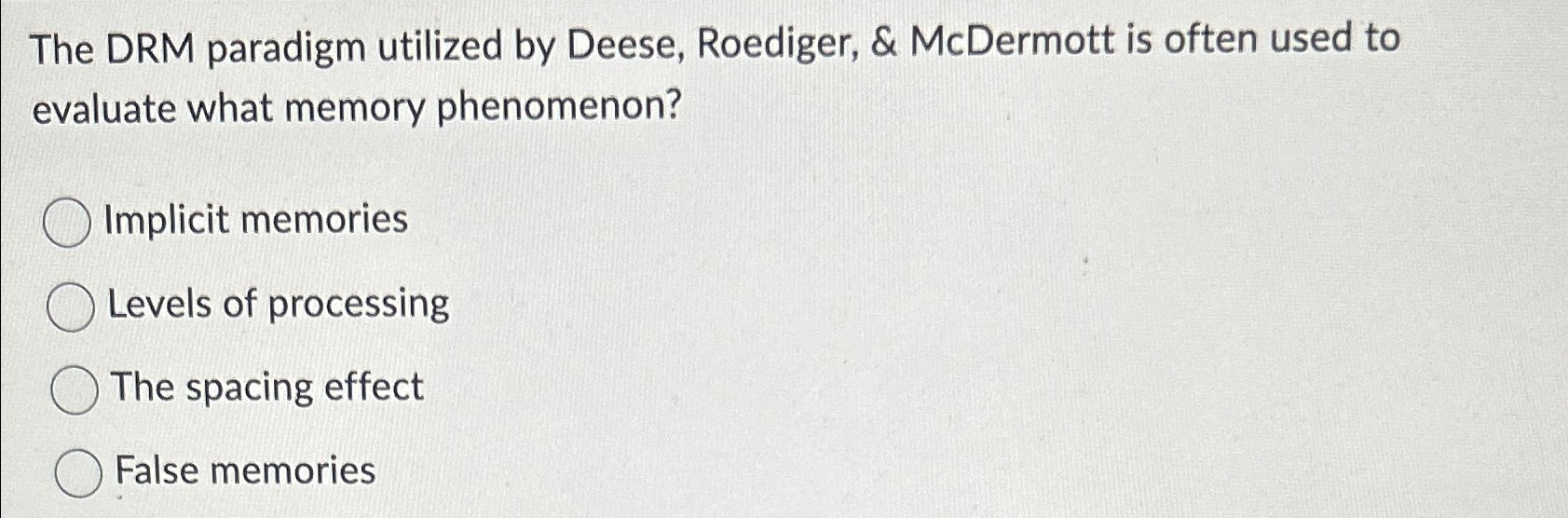 Solved The DRM paradigm utilized by Deese, Roediger, & | Chegg.com