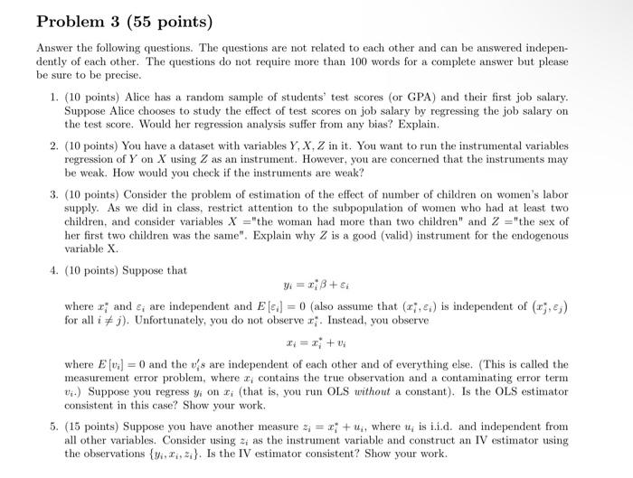 Solved Problem 3 55 Points Answer The Following Questions 