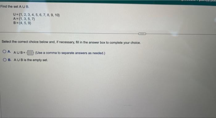 Solved Find the setA∪B. | Chegg.com