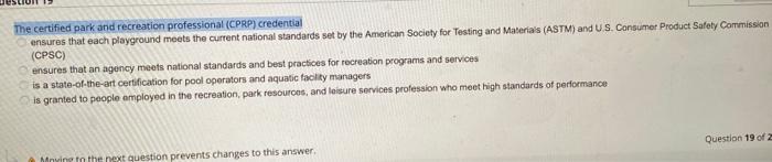 Solved The certified park and recreation professional (CPRP) | Chegg.com