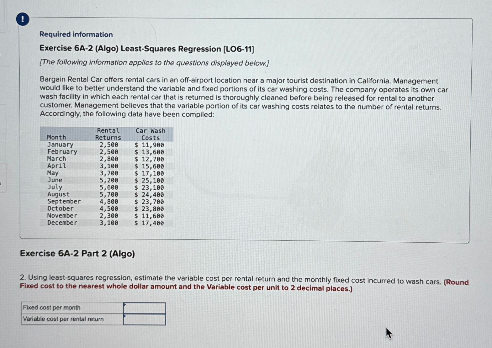 Solved !Required informationExercise 6A-2 (Algo) | Chegg.com