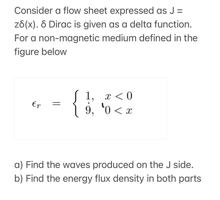 Solved Consider a flow sheet expressed as J= zδ(x). δ Dirac | Chegg.com