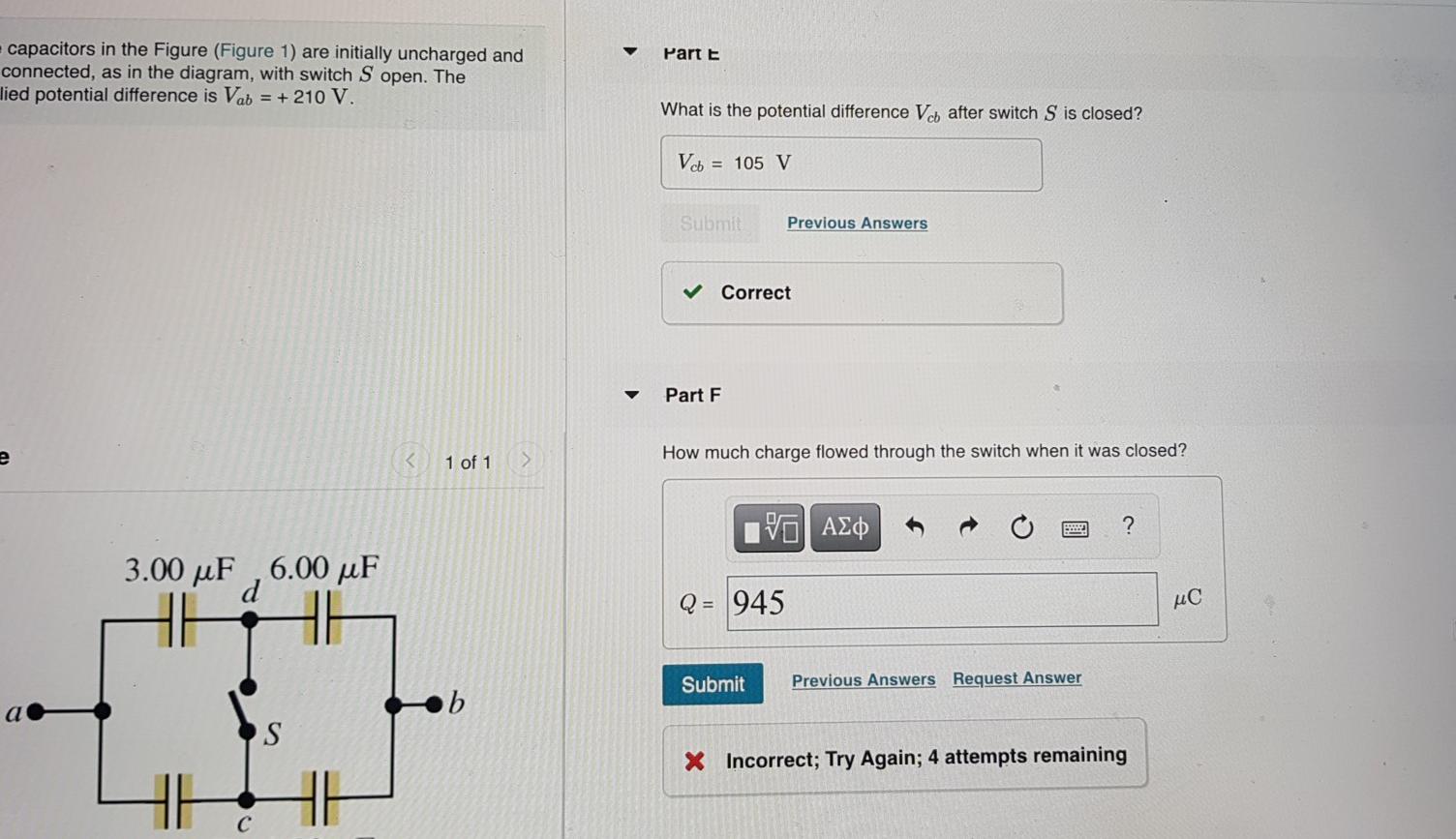 Solved The capacitors in the Figure (Figure 1) are initially | Chegg.com