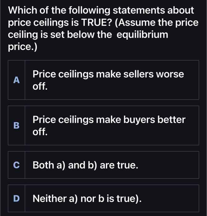 Solved Which of the following statements about price | Chegg.com