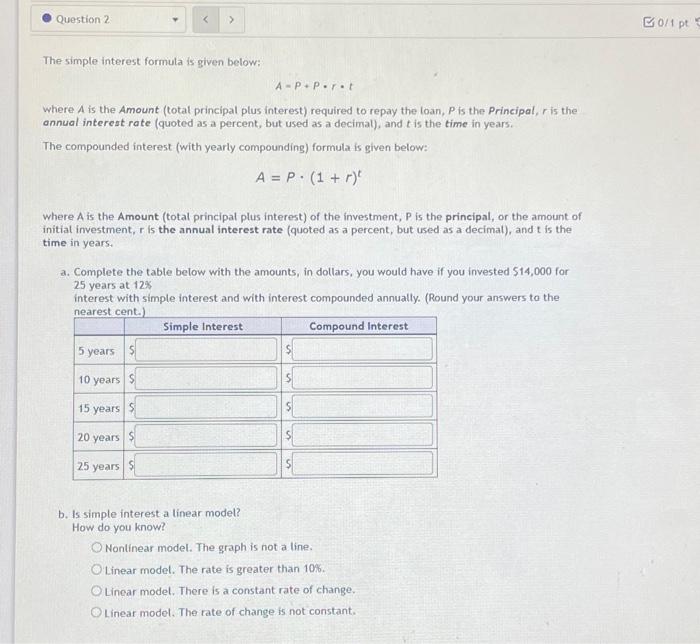 Solved The simple interest formula is given below; A=P+P⋅r⋅t | Chegg.com