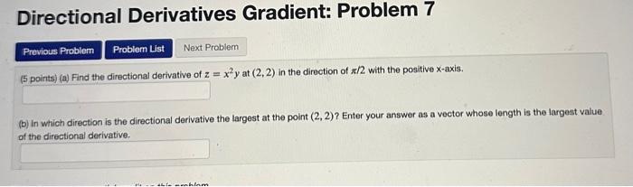 Solved Directional Derivatives Gradient: Problem 7 | Chegg.com
