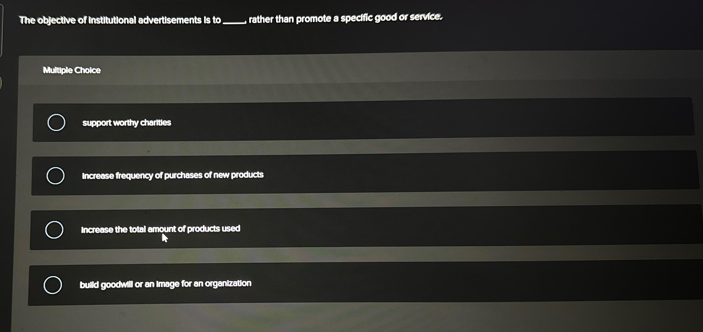 Solved The objective of institutional advertisements is | Chegg.com