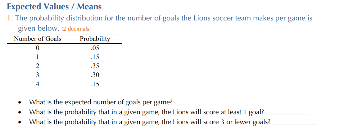 Solved Expected Values / ﻿MeansThe probability distribution | Chegg.com