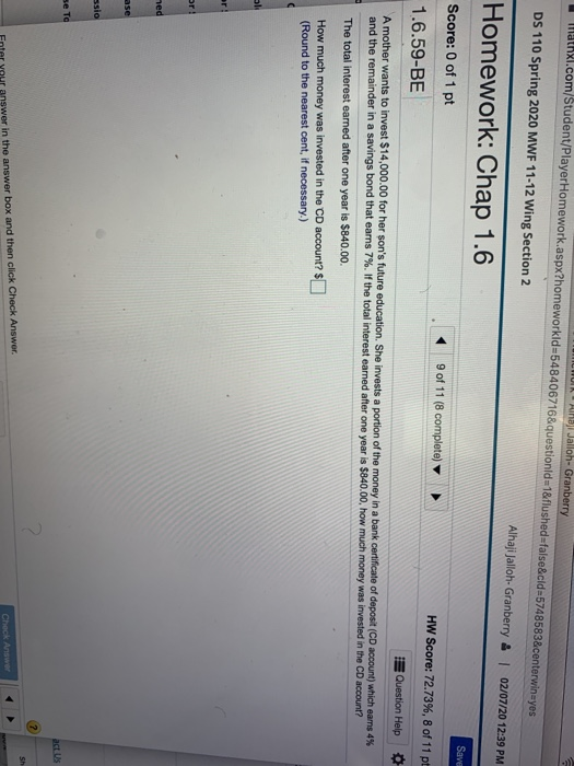 Solved A Jalloh - Granberry Matix.com/Student/Player | Chegg.com