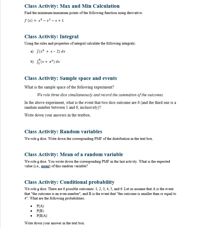 Solved Class Activity: Max and Min CalculationFind the | Chegg.com