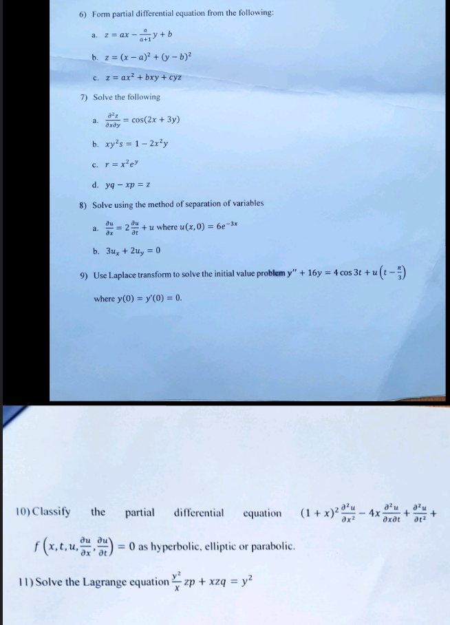 Solved 6) Form partial differential equation from the | Chegg.com