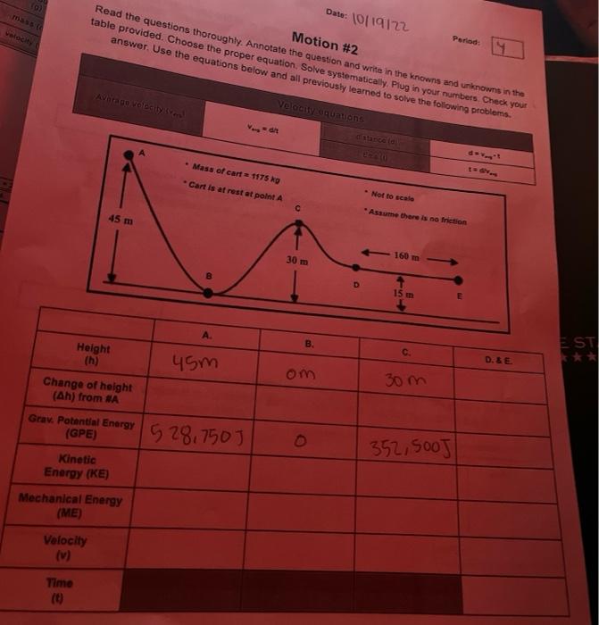 Solved Read the questions thoroughly. Annota Motion #2 table | Chegg.com